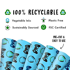 CENTRAL 23 Gamer Wrapping Paper - Boys Wrapping Paper - 6 Sheets of Gift Wrap - For Boy Men Boyfriend - Comes with Fun Stickers