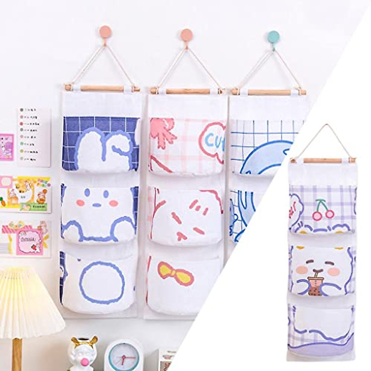 Leefasy Stylish 3 Wall Door Hanging Storage Bag Organizer Waterproof Closet Pouch for Small Accessory Toys Decor,