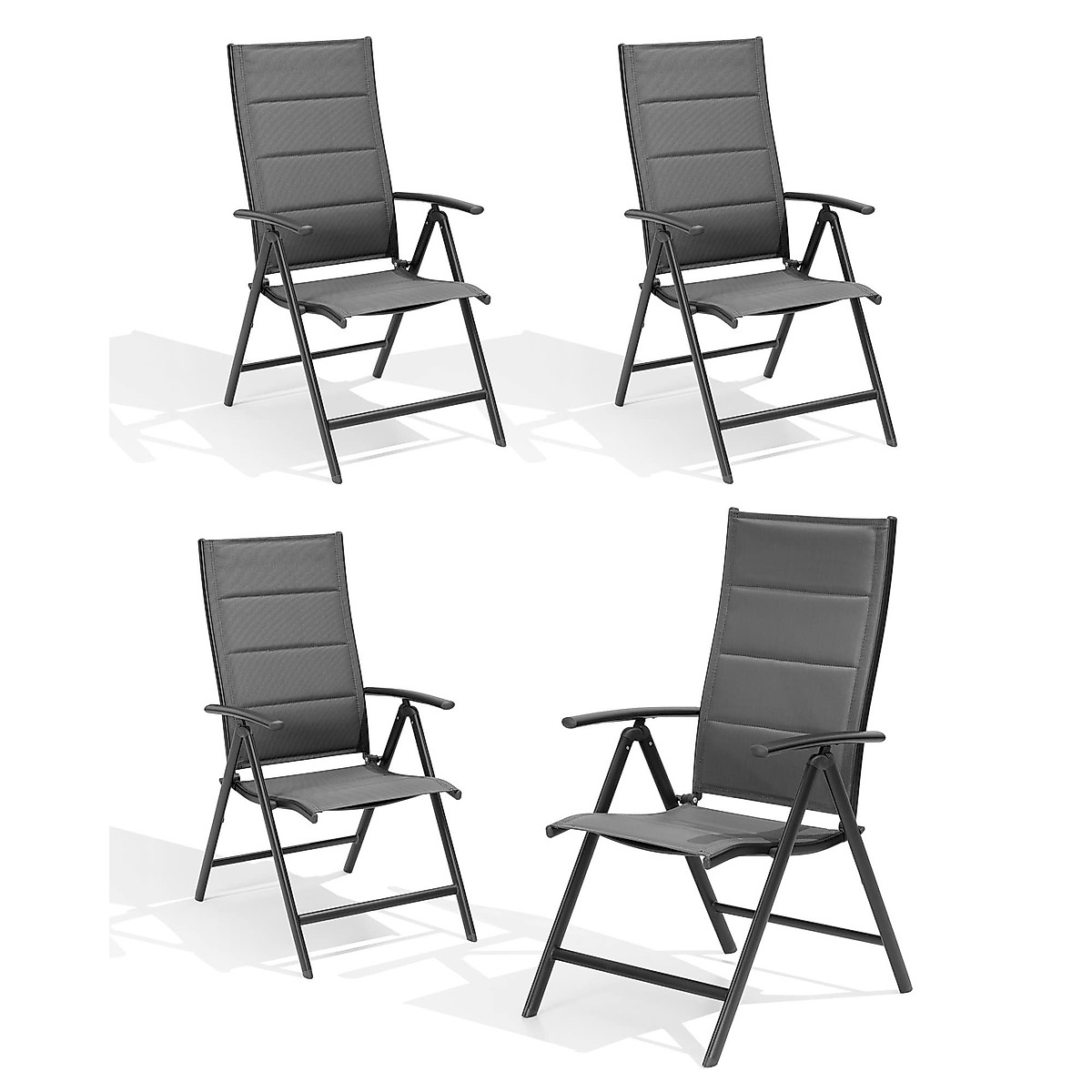 Crestlive Products Folding Patio Chairs Set of 4, Aluminium Outdoor Folding Chairs with Soft Cotton-Padded Seat,Adjustable High Backrest for Camping, Garden, Backyard
