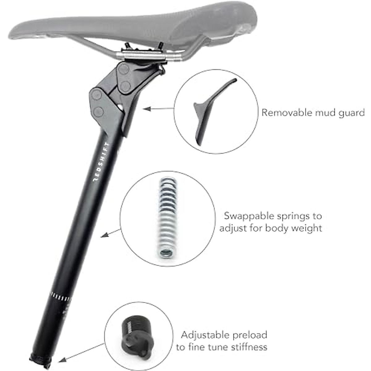 REDSHIFT ShockStop Endurance Suspension Seatpost for Bicycles, Shock-Absorber Bike Seat Post for Road, Gravel, Hybrid, and E-Bikes, 27.2mm x 350mm