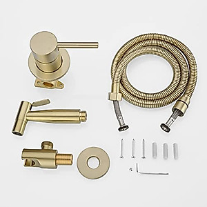 MINJING Hand Held Toilet Bidet Sprayer, Hot and Cold Brushed Gold Stainless Steel Bidet Jet Douche Kit, Toilet Washer Cleaning Shower Faucet,Black