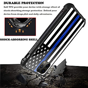 ZHEGAILIAN Case for iPhone 13 Mini - American Flag Blue Line, Tempered Glass Back & Soft Silicone TPU Shock Protective Case