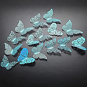 JANESOTO 72 Pcs 3D Butterfly Wall Decor, Blue Butterfly Wall Decals 3 Sizes 3 Styles, Metallic Wall Stickers for Girls Bedroom Nursery Classroom Cake Wedding Party Decoration DIY Gift