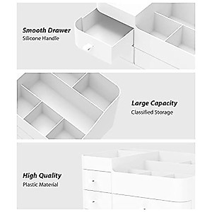 Makeup Organizer Storage with Drawers, Cosmetic Display Case for Brushes, Lotions, Perfumes, Eyeshadow, Nail Polish Ideal for Bathroom, Dresser, Countertop (White)