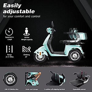 Mobility Scooters for Seniors, 4 Wheel Powered Mobility Scooters, Electric Wheelchairs for Adults, Electric Powered Wheelchair Device, Long Range Power Extended Battery for Travel（Green）