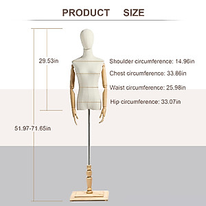 Dress Form Mannequin, Display Female Mannequin with Wooden Stand and Head, 55"~77" Height Adjustable Women Mannequin for Boutique Clothing Jewelry Store