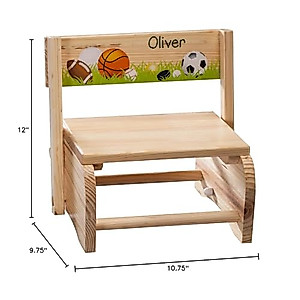 Fox Valley Traders Personalized 2-in-1 Children's Step Stool and Chair, Customized with Kid’s Name, Sports Design