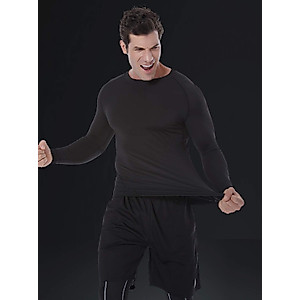 SILKWORLD Men's Long-Sleeve Compression Shirt Base-Layer Running Top, 3 Pack: Black#3, L