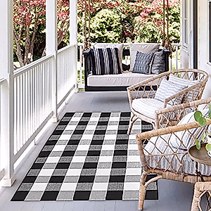 LILI REY Buffalo Plaid Rug – 3x5 Buffalo Plaid Outdoor Rug, Black and White Outdoor Rug, Outdoor Rug 3x5, Front Porch Rug, Buffalo Check Outdoor Rug, Black and White Checkered Rug, Plaid Door mat