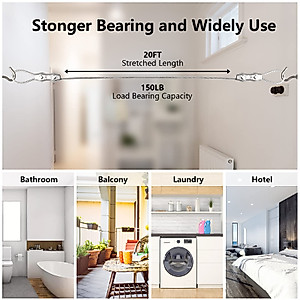 Aurors Clotheslines,20ft Portable Windproof Clothes Rope Line with Stainless Steel Cable Tightener System Multipurpose Heavy Duty Laundry Rope for Christmas Decor Outdoor/Indoor/Home/Drying (10ft)