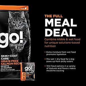 GO! SOLUTIONS Skin + Coat Care - Grain Free Dry Cat Food, 8 lb - Salmon Recipe - Cat Food for All Life Stages - with Probiotics