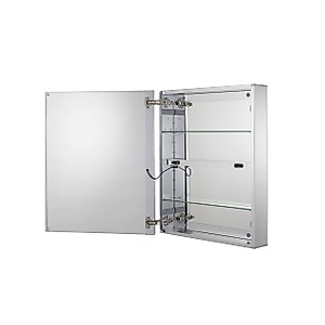 Croydex Caballo LED Aluminum Bathroom Storage Vanity Mirror with Lights Easy to Fit Hang 'N' Lock Bracket Recessed or Surface Mount Medicine Cabinet Organizer, 20W x 26H