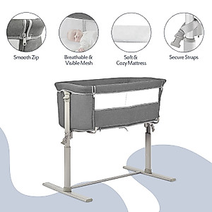 RONBEI Bassinet for Baby, Baby Bassinet Bedside Sleeper, Baby Bed to Bed, Adjustable Portable Crib for Infants, Baby Boys, Baby Girls (Light Gray)