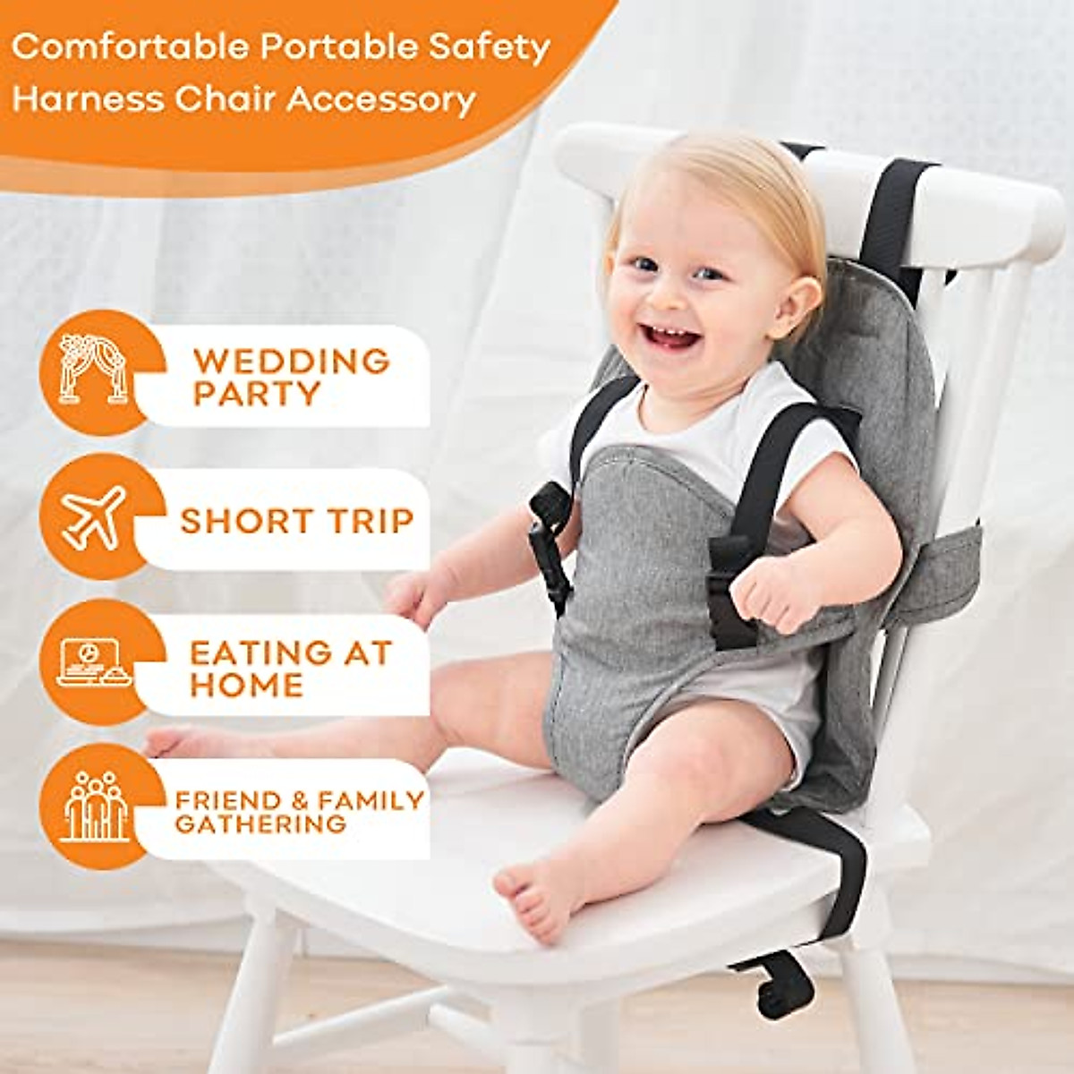 Portable Safety Seat Harness for Baby High Chair, Foldable Washable Cloth Harness Chair Ajustable Straps for Infant Feeding, Universal Baby Dining Desk Safety Harness for Travel, Home, Restaurant
