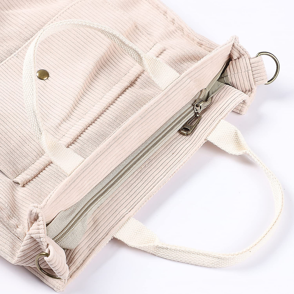 Etercycle Crossbody Bag for Women, Corduroy Tote Bag Casual Shoulder Handbags Big Capacity Shopping Bag with Zipper and Outer Pocket (Beige)