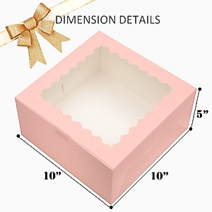 10x10x5 cake boxes with Window 18-Packs Pink, 10 Inch Bakery Boxes (18 cake boxes +18 Cake Boards Included)