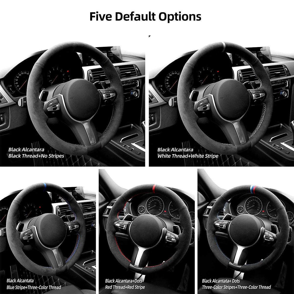 Alfanxi Hand Stitch Alcantara Steering Wheel Cover for BMW F30 F31 F34 F10 F11 F07 F12 F13 X3 X4 X5 X6 F16 F20 F21 M135I 140I X1 X2 (White Stripe)