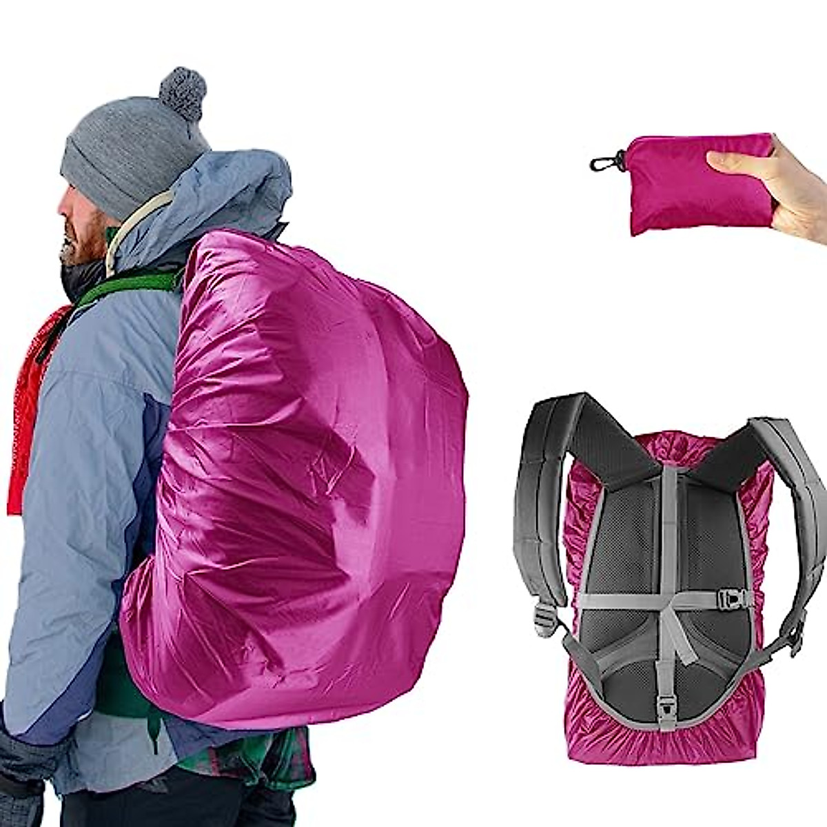 Frelaxy Waterproof Backpack Rain Cover, Upgraded Triple Waterproofing, Antislip Cross Buckle Strap (Fuchsia, S (for 15L-25L Backpack))