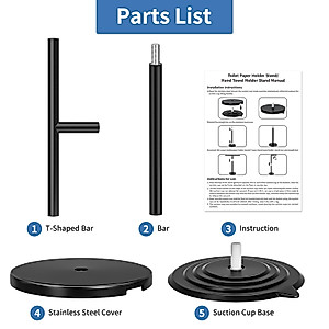 PUWWOT T-Shape Hand Towel Holder Stand with Large Suction Cup Base, Free Standing Hand Towel Rack for Bathroom or Kitchen Countertop, Stainless Steel (Black)