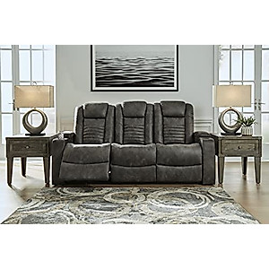 Signature Design by Ashley Soundcheck Contemporary Faux Leather Tufted Power Reclining Sofa with Adjustable Headrest, Gray
