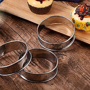 Veumoie 6 Pack 4 Inch Double Rolled English Muffin Rings, Steel Crumpet Rings, Tart Rings, Round
