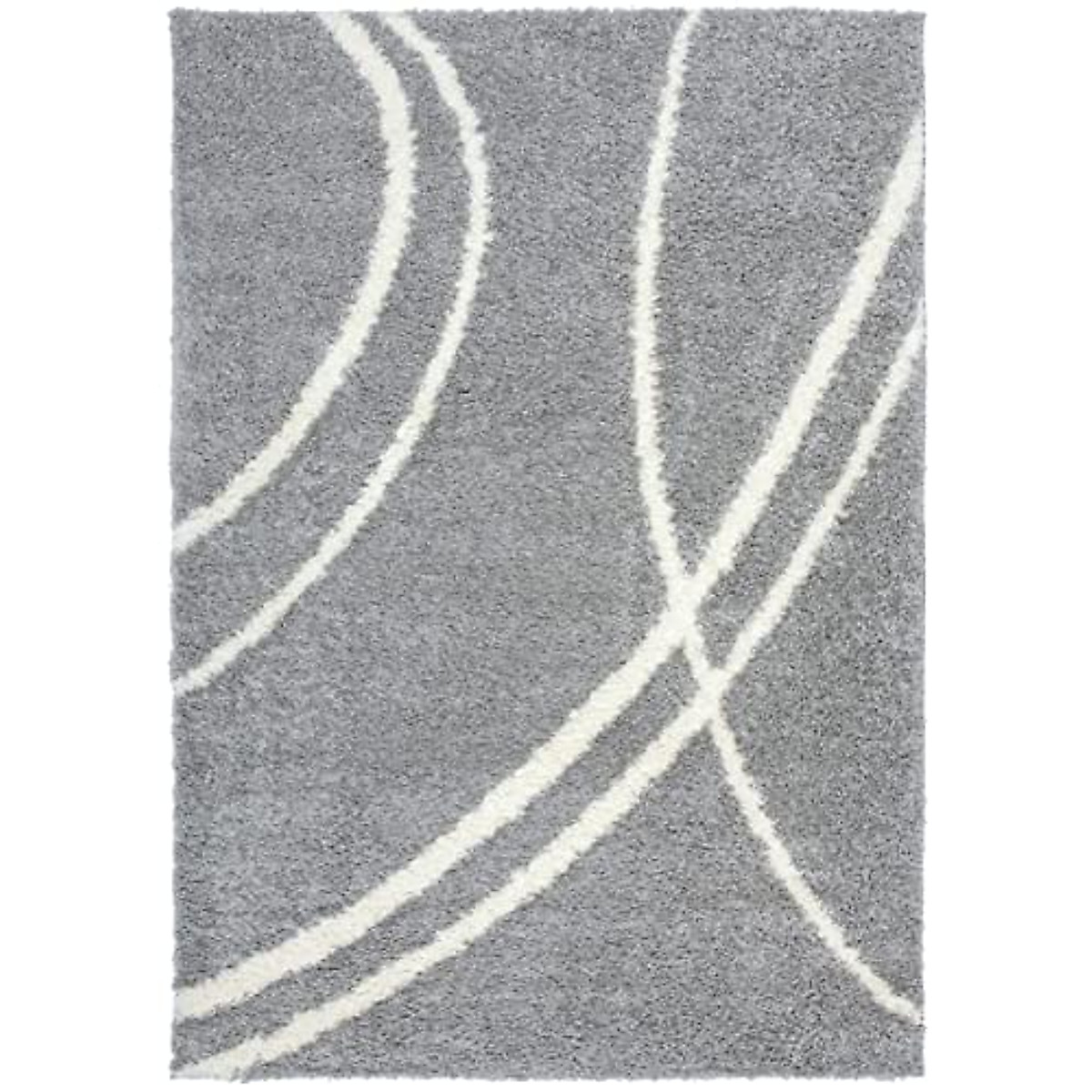 Rugshop Cozy Contemporary Stripe Perfect for Living Room,Bedroom,Home Office Non-Shedding Plush Shag Area Rug 7'10" X 10' Gray-White