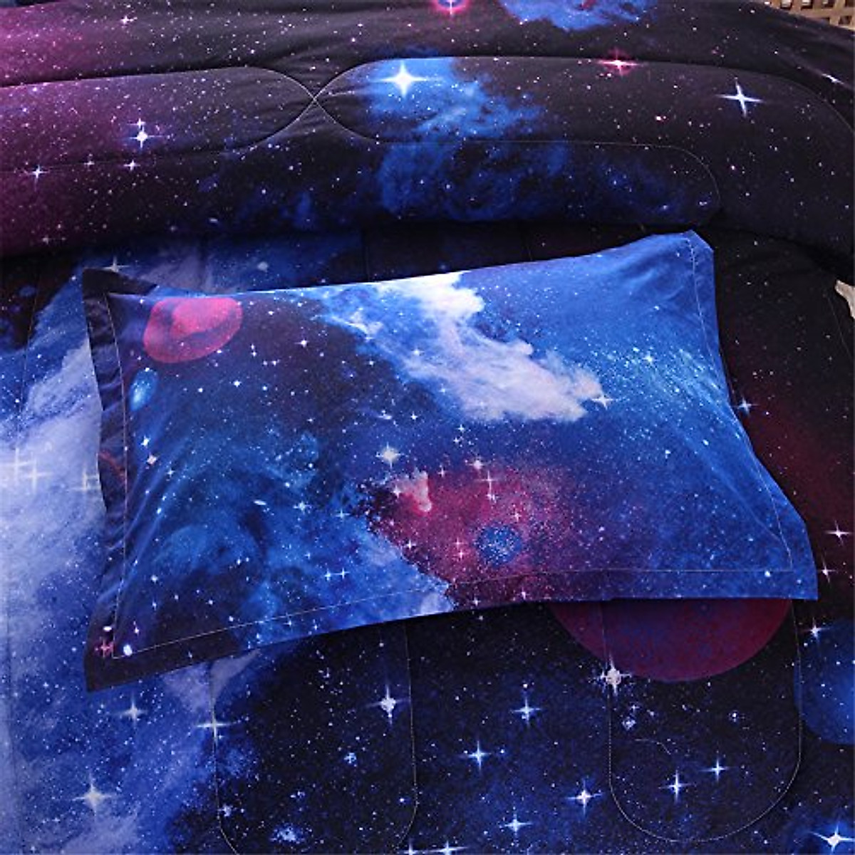 A Nice Night Galaxy Bedding Sets Outer Space Comforter 3D Printed Space Quilt Set Full Size,for Children Boy Girl Teen Kids - Includes 1 Comforter, 2 Pillow Cases