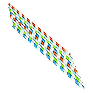 50PC Long Paper Straws 10" Biodegradable Color Stripes Eco-Friendly Drinks Decor