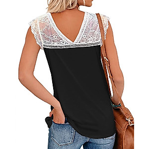 KINLONSAIR Women's Crochet Lace Basic V-Neck T-Shirts Short Sleeve Loose Fitting Tunic Tank Tops