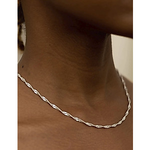 Waitsoul 925 Sterling Silver Singapore Chain Lobster Clasp 2mm Necklace for Women Silver Chain for Women Silver Necklace Chain 16 Inches Gifts for Her