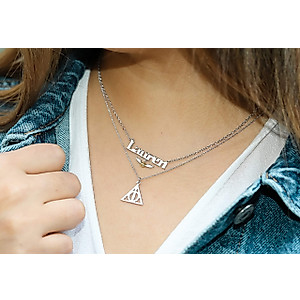 Harry Potter Jewelry for Women, Sterling Silver Deathly Hallows Pendant Necklace, 18" Chain