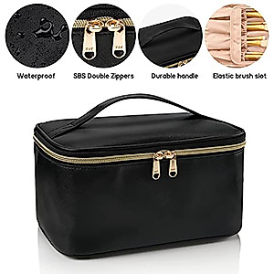 OCHEAL Makeup Bag, Portable Cosmetic Bag, Large Capacity Travel Makeup Case Organizer, Black For Women Toiletry Bag for Girls Traveling With Handle and Divider