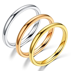 PAKULA 2mm Thin Stainless Steel Wedding Band Stackable Plain Comfort Fit Rings 3 Sets Size 13