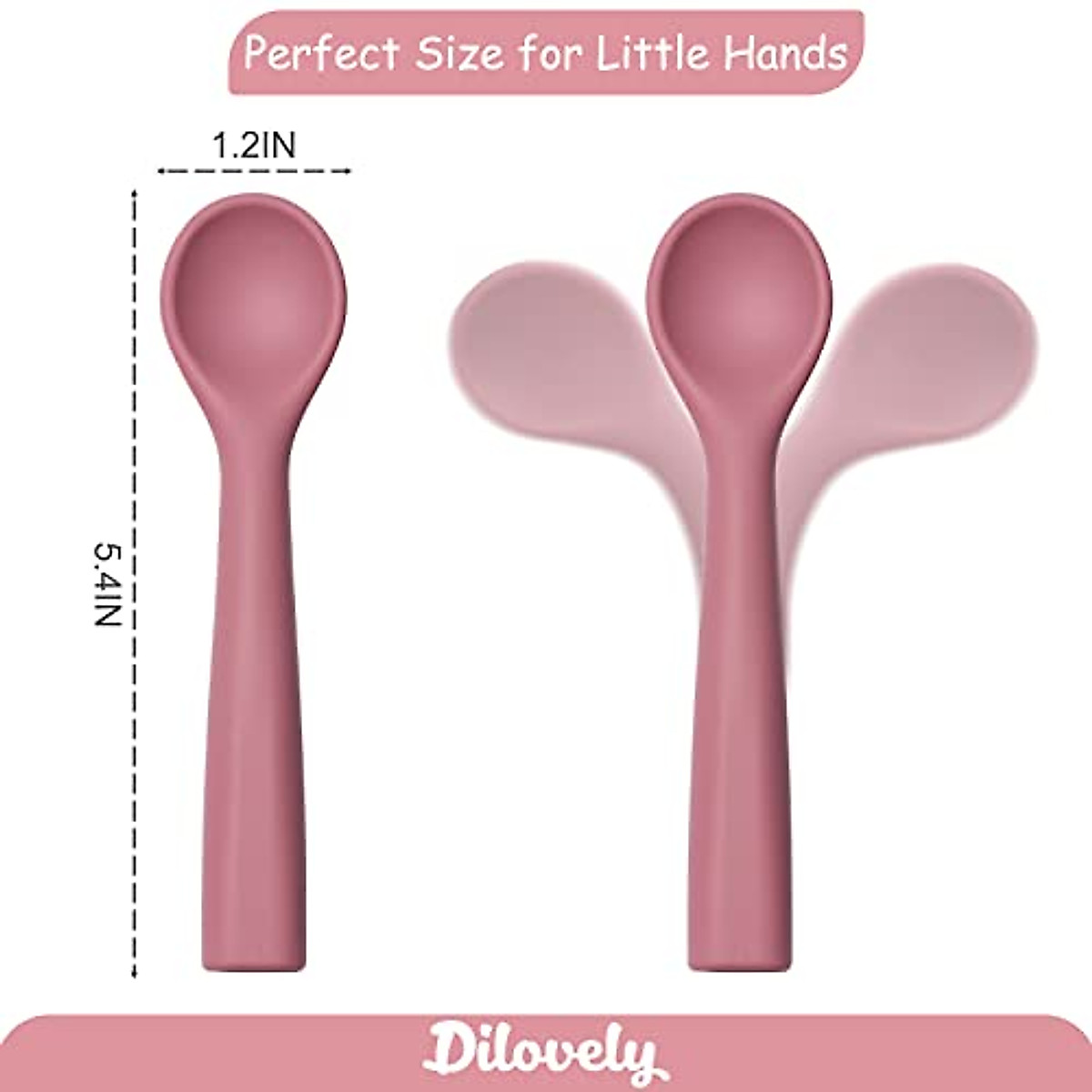 Silicone Toddler Spoon for 1 Year+, Soft Children Training Spoons for Self-feeding, Food Grade Silicone Baby Cutlery, Dishwasher Safe and BPA FREE Set of 5 - Dilovely