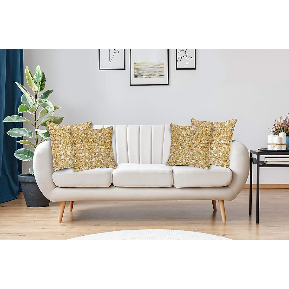 Gold Pillow Cover, Gold Decorative Pillow Cover 16x16 Inch, Gold Throw Pillow Cover, Hand Beaded Cushion Cover - Beautiful Elegant Accessory to Dress Up Couch Sofa & Bed - Cover Only - 1 Pack