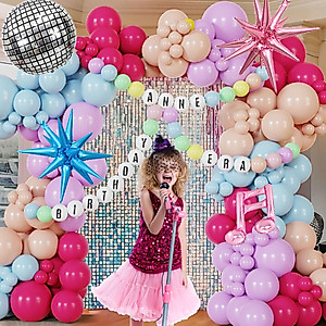189Pcs Pink Purple Balloon Garland In My Teenage Era Princess Birthday Decorations Disco Ball Balloons For Music Themed backdrop,Friendship Bracelet Banner, Baby Shower,Bridal，Bachelorette Party