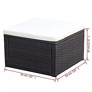 vidaXL Garden Ottoman Poly Rattan Wicker Black Outdoor Footstool Footrest Seat
