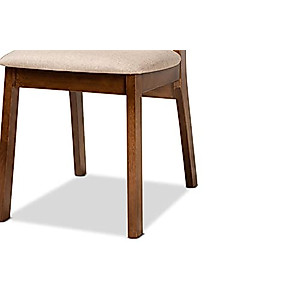 Baxton Studio Damara Mid-Century Modern Sand Fabric Upholstered and Walnut Brown Finished Wood 5-Piece Dining Set