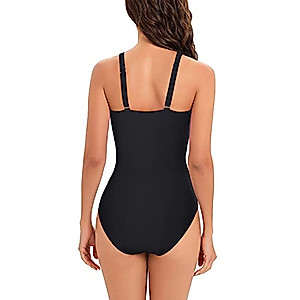 One Piece Bathing Suit for Women Front Cross Athletic Tummy Control Swimsuits V Neck Slimming Swimwear Black White Stripes M
