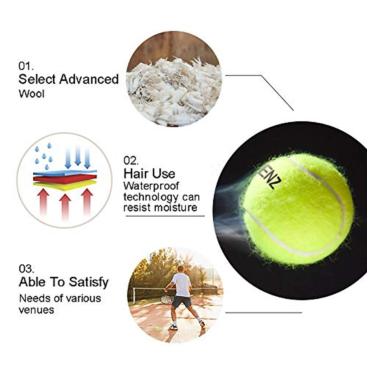 KEVENZ 6-Pack Pressurized Tennis Ball, 2 Cans with Seal Design,Advanced All Courts Balls,Highly Elasticity, More Durable, Good for Beginner Training Ball