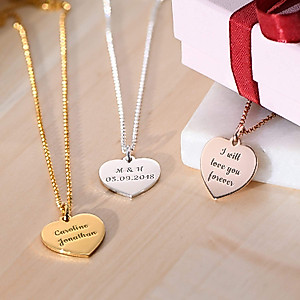 MYKA Personalized Engraved Heart Necklace - Precious Metal Silver 925 Custom Gift Pendant-Valentine's Day Love Jewelry for Her (Sterling Silver 925)