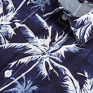 KYKU Mens Summer Shirts Soft Hawaiian Shirt Button Down, Palm Tree Blue, Medium