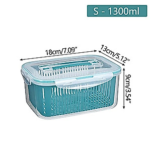 Gorwit Fruit and Vegetable Storage Container Refrigerator Berries Vegetable Washing Kitchen Vegetable Dehydration with Lid and Strainable Basket 5 Size Food Grade Safe BPA Free,1300ml