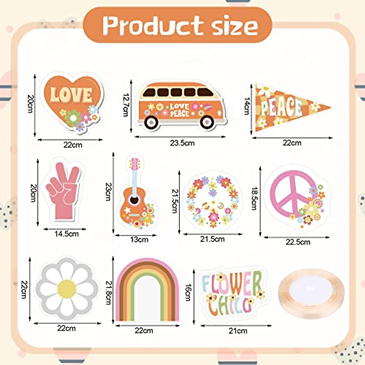 Two Groovy Party Decorations Hippie Door Sign 60s Theme Porch Banner Garland Retro Boho Wall Hanging Photo Prop Backdrop Rainbow Daisy Flower Decor for Girls Birthday Baby Shower Favors Supplies