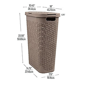 Mind Reader Basket Collection, Slim Laundry Hamper, 40 Liter (15kg/33lbs) Capacity, Cut Out Handles, Attached Hinged Lid, Ventilated, 10.4"L x 18"W x 23.5"H, Tan