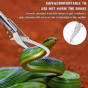 KONKY 47-Inch Stainless Steel Professional Snake Catcher, Reptile Grabber Standard Snake Tong Stick Outdoor Handling Tool Trash Picker with Zigzag Wide Jaw, for Camping, Garden, Jungle, Bush, Desert.