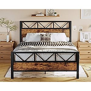 LIKIMIO Full Size Bed Frame, Tall Industrial Headboard 51.2", Platform Bed Frame Full with Strong Metal Support, Solid and Stable, Noise Free, No Box Spring Needed, Easy Assembly