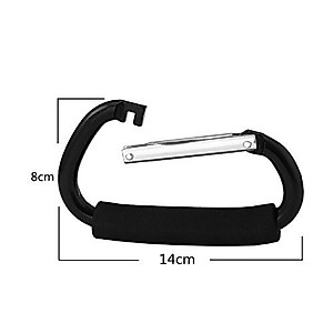 Large Stroller Hooks for Mommy, 2 pcs Carabiner Stroller Hook Organizer for Hanging Purses, Diaper Bag, Shopping Bags. Clip Fits Single/Twin Travel Systems, Car Seats (Black+Rose)