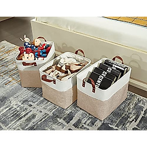 DECOMOMO Large Storage Baskets | Closet Storage Bins 17x12x13inch Canvas Baskets For Storage Laundry Nursery Toys Cloth Linen (Beige & White, XXL - 3 Pack)