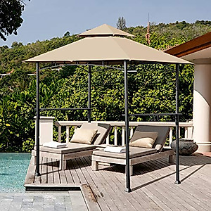 Tangkula 8' x 5' Grill Gazebo, Outdoor Patio Barbecue Gazebo Shelter with LED Lights, 2-Tier Canopy Top Cover Grill Gazebo with Sturdy Steel Frame, Ideal for Gatherings, Parties (Khaki)